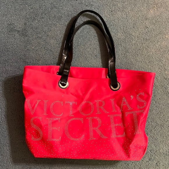 Victoria's Secret | Bags | Tote Victorias Secret Pink Red Satin Tote ...